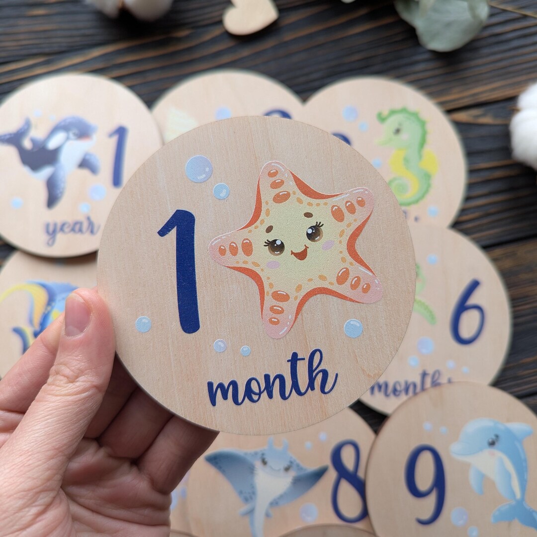 Set of Cute Sea Animals Milestone Cards for Boy Girl Monthly Baby ...