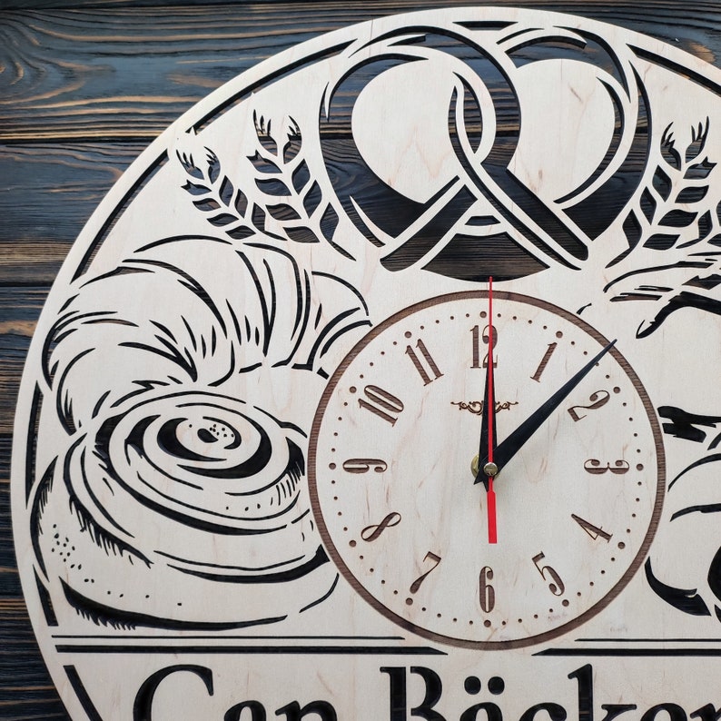 Custom Bakery Wall Clock With Logo Large Wood Cafe Decor Personalized ...