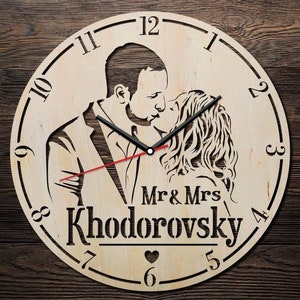 Large Custom Wall Clock With Portrait Personalized Family Clock Wood ...