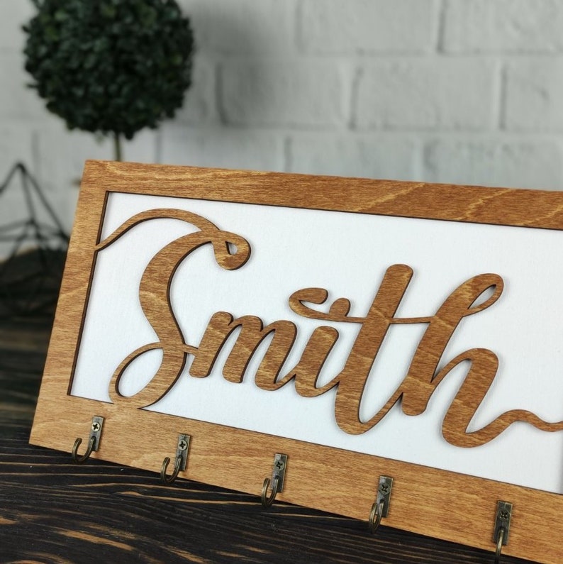 Personalized Wood Key Holder Last Name Key Organizer for Wall Unique ...