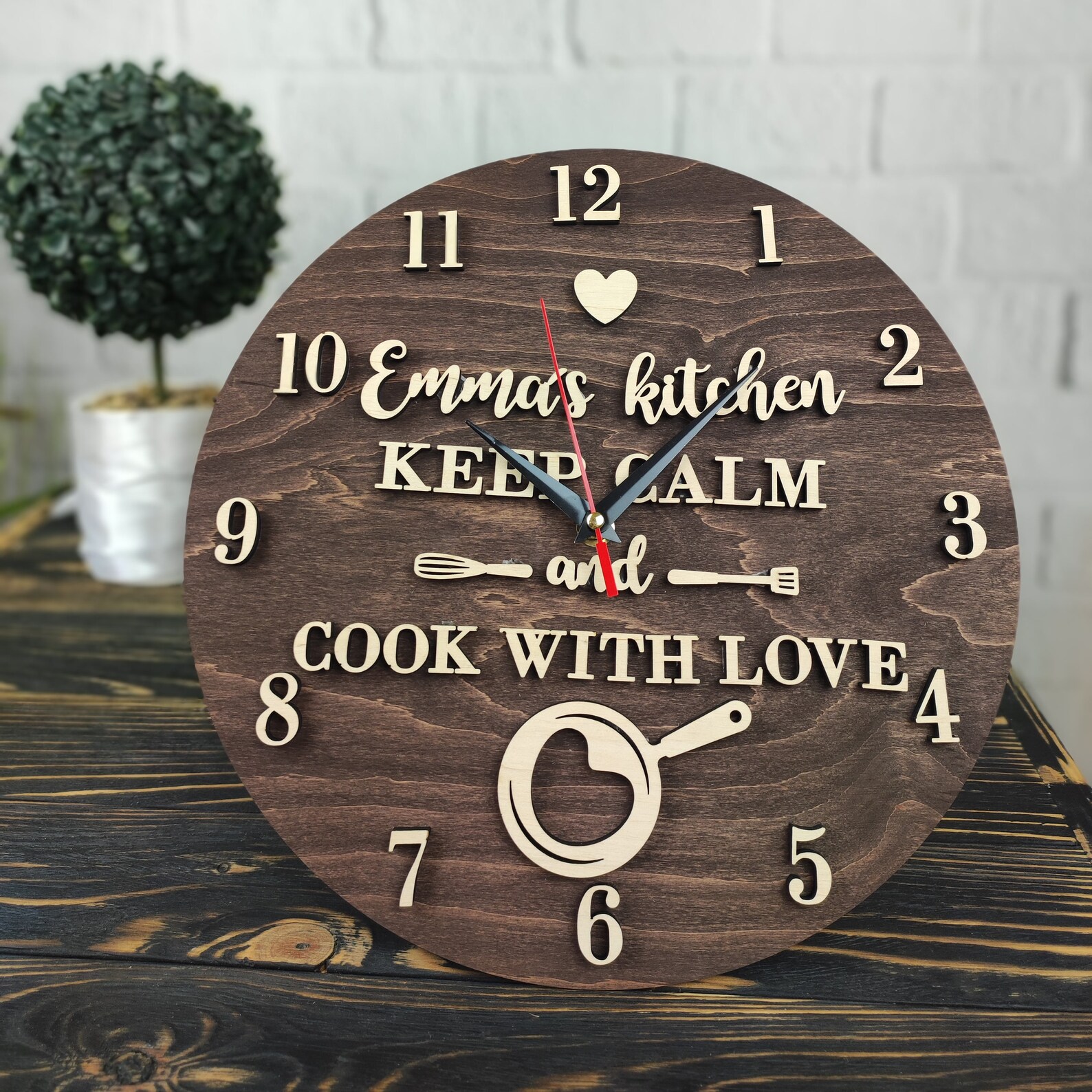 Unique Kitchen Wall Clock Wooden Home Decor Personalized Gift Mom Wife ...
