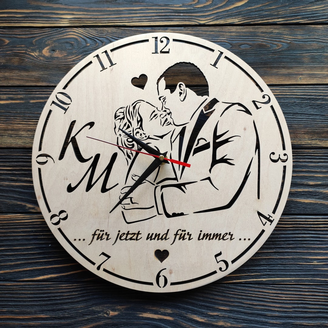 Large Custom Wall Clock With Portrait Personalized Family Clock Wood ...