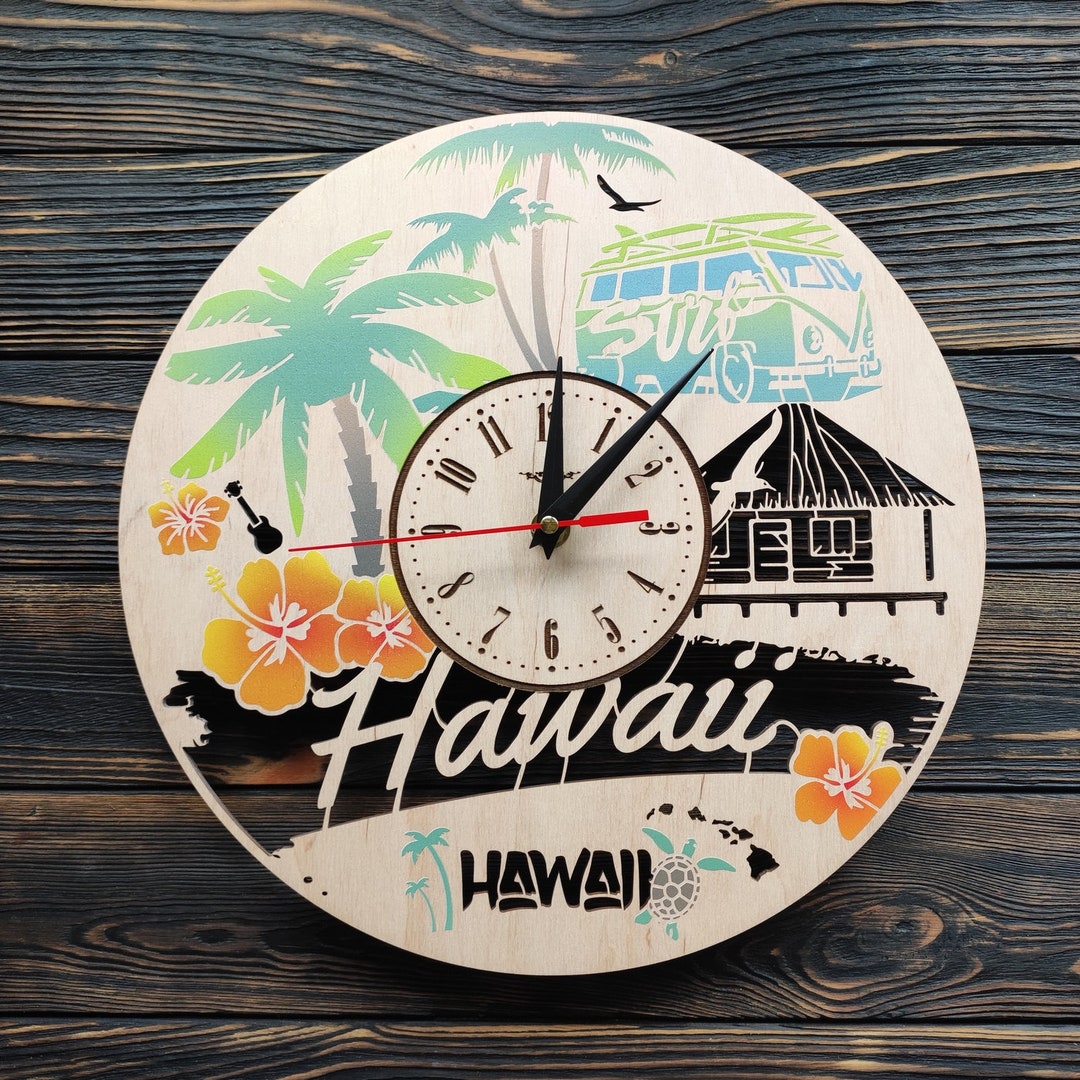 Colored Hawaii Wall Clock Battery Operated Best Hawaii Gift for Him and ...