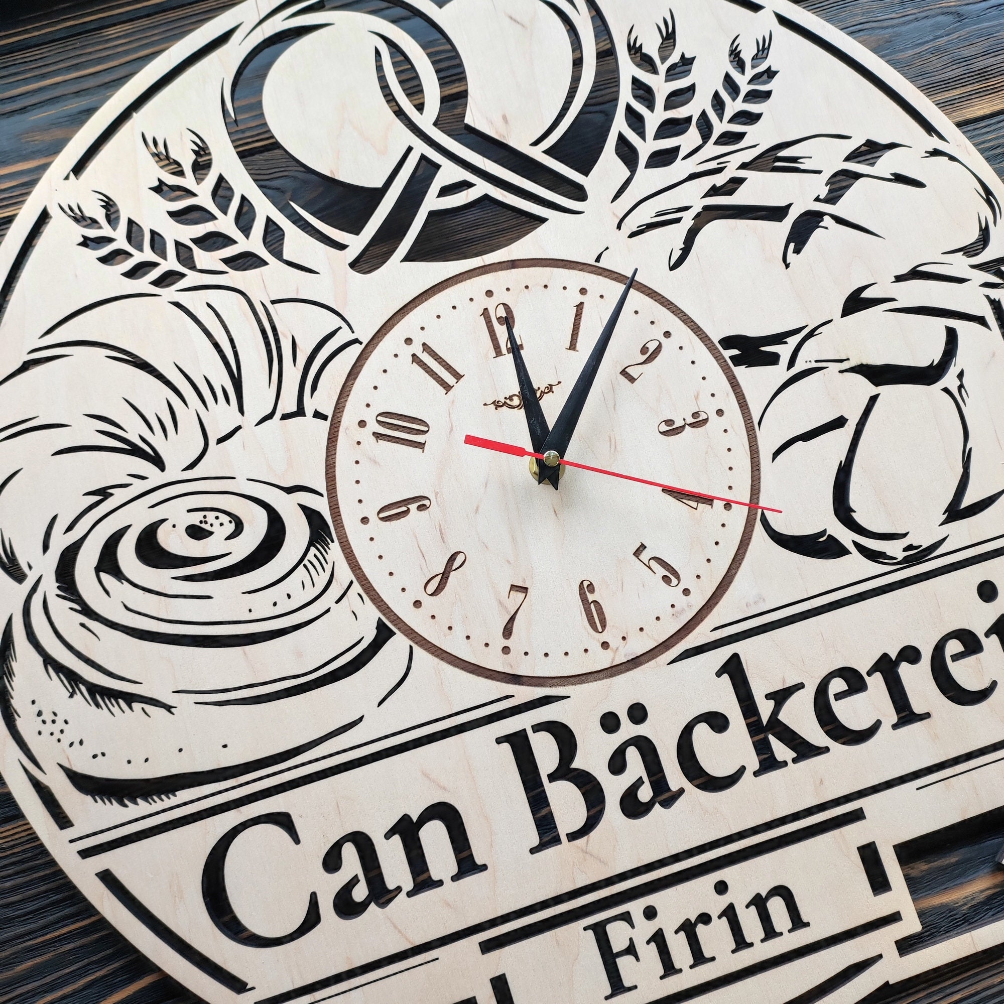 Custom Bakery Wall Clock With Logo Large Wood Cafe Decor Personalized ...