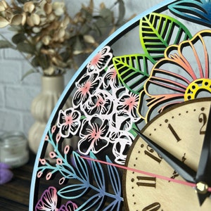 Unique Flowers Wall Clock Boho Wood Home Decor Kitchen Living Room ...