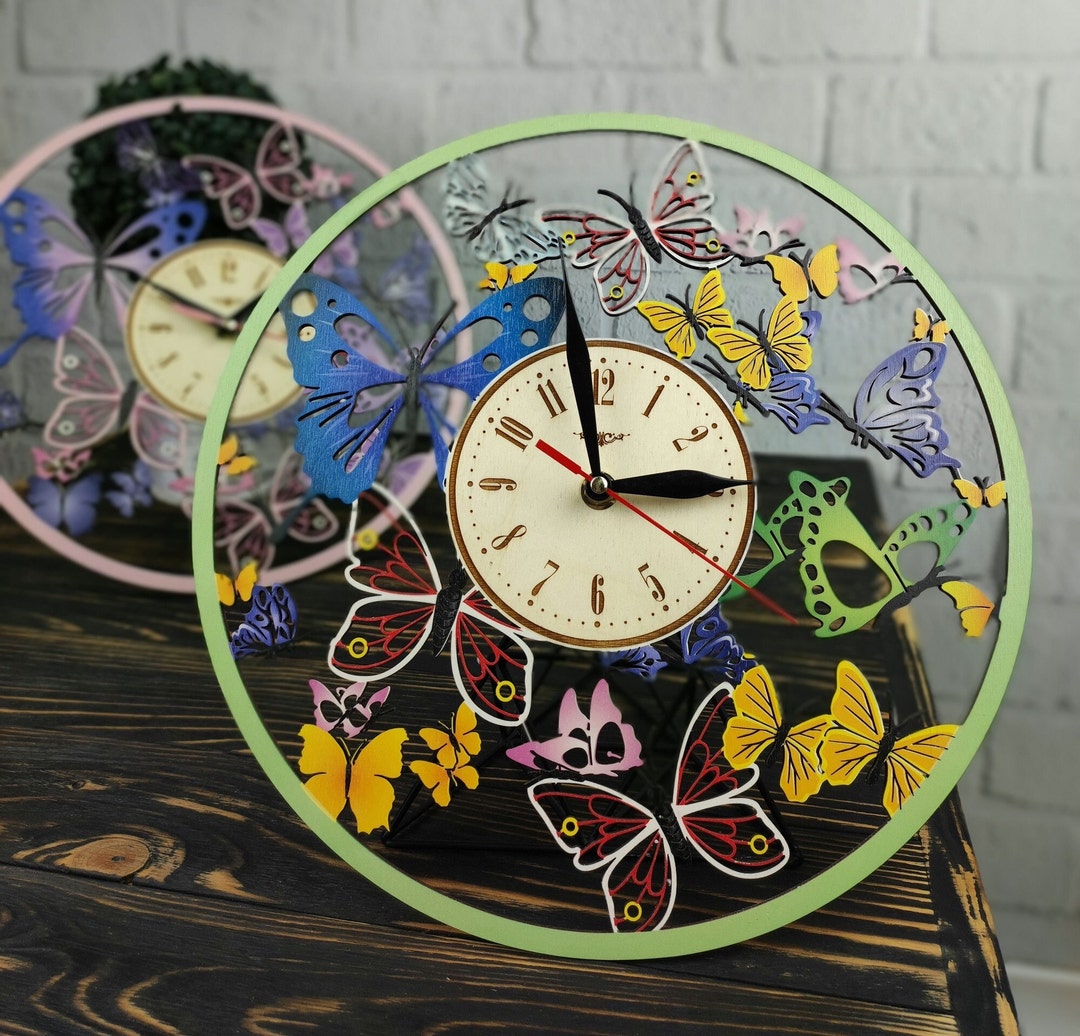 Large Green Butterfly Wall Clock Battery Operated Unique Wood - Etsy