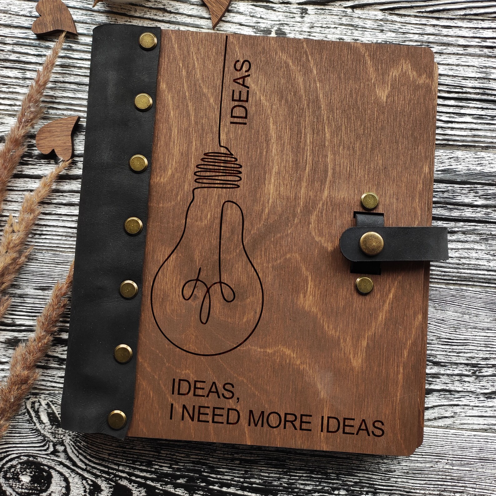 Large Wood Notebook With Leather sketchbook Journal A4 and - Etsy