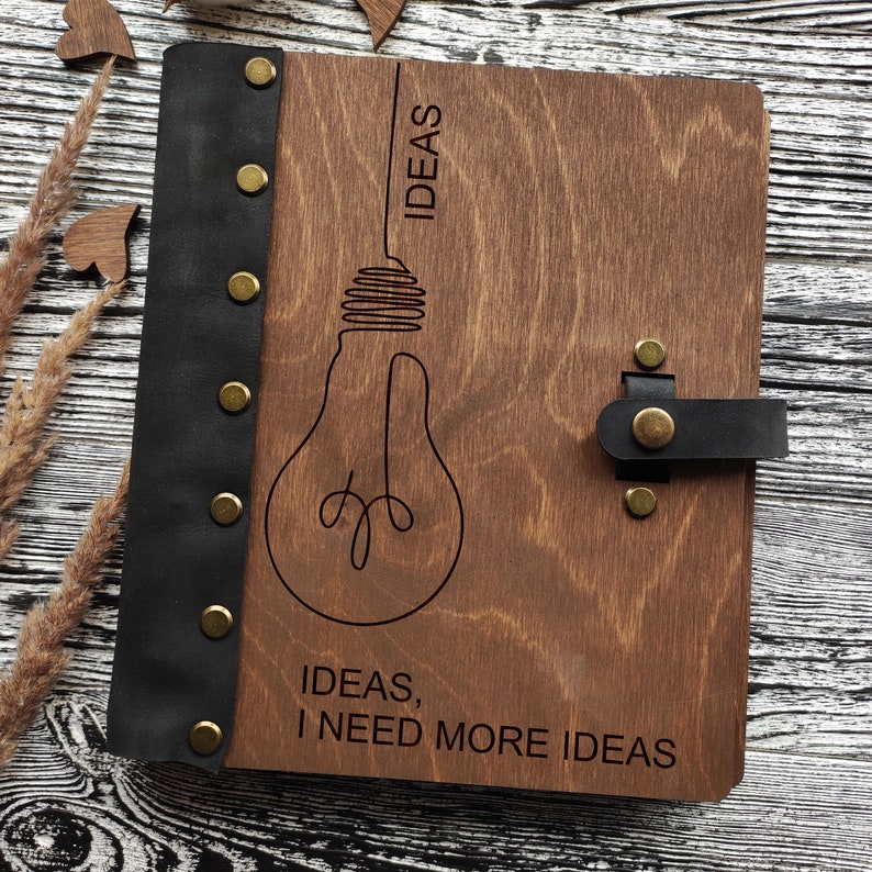 Large Wood Notebook With Leather sketchbook Journal A4 and - Etsy