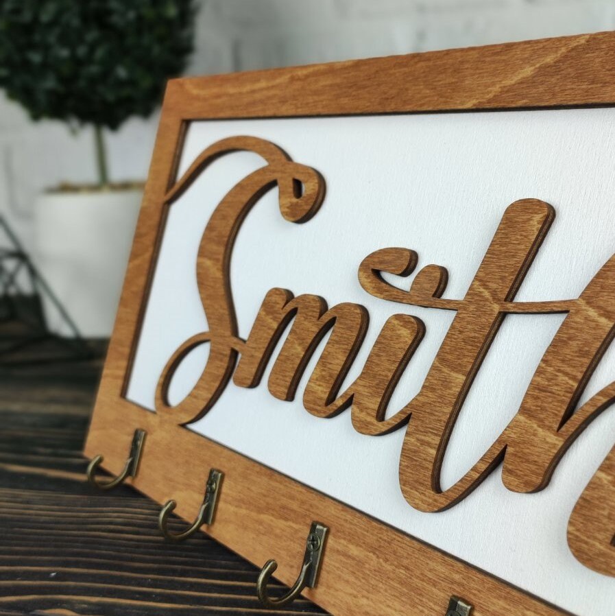 Personalized Wood Key Holder Last Name Key Organizer for Wall Unique ...