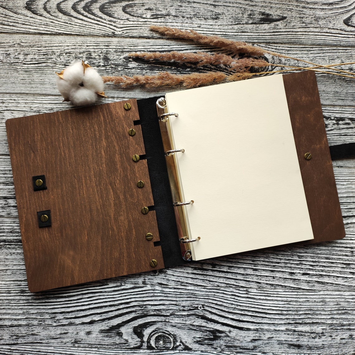 Large Wood Notebook With Leather sketchbook Journal A4 and - Etsy
