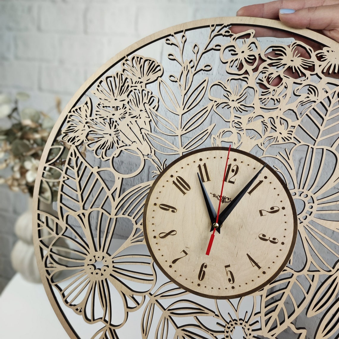 Extra Large Flowers Wall Clock Farmhouse Wood Decor Unique Gift Her ...