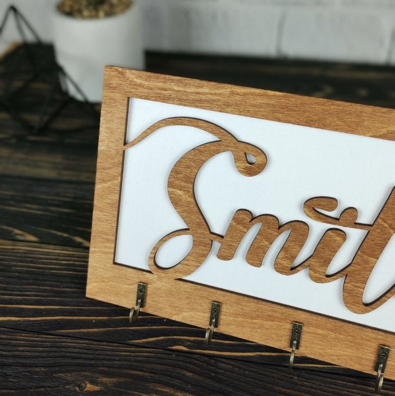 Personalized Wood Key Holder Last Name Key Organizer for Wall Unique ...