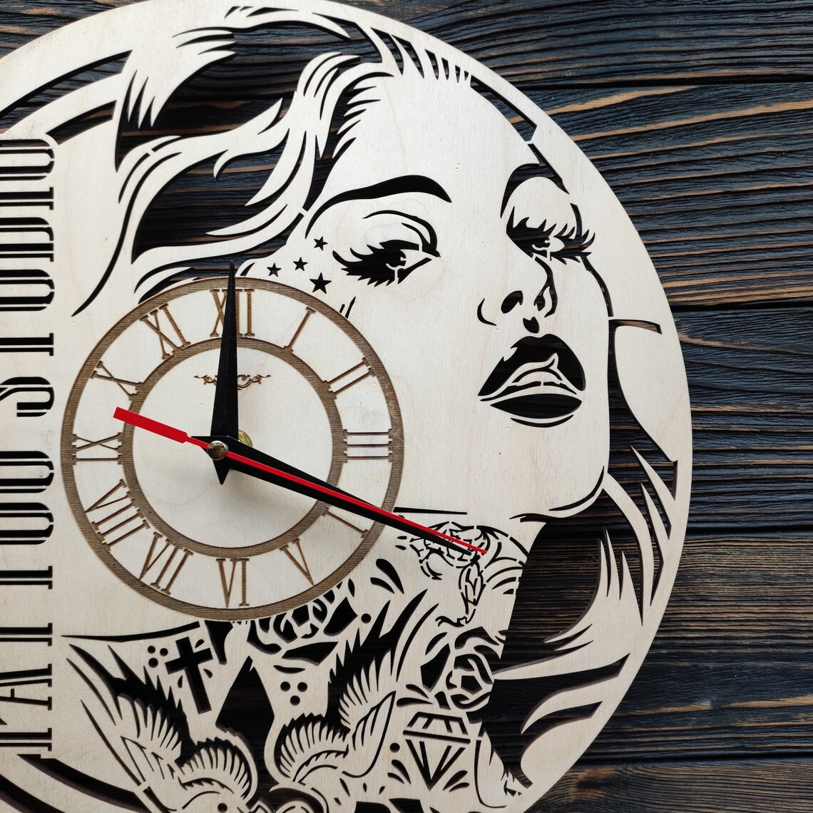Large Tattoo Studio Wall Clock 12 16 18 Inch Battery Operated Best Tattoo Master Gift for Him ...