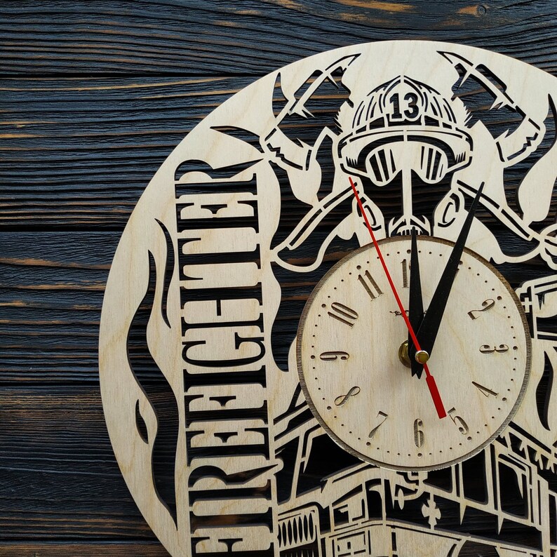 Large Firefighter Wall Clock Battery Operated Personalized Fireman Gift ...