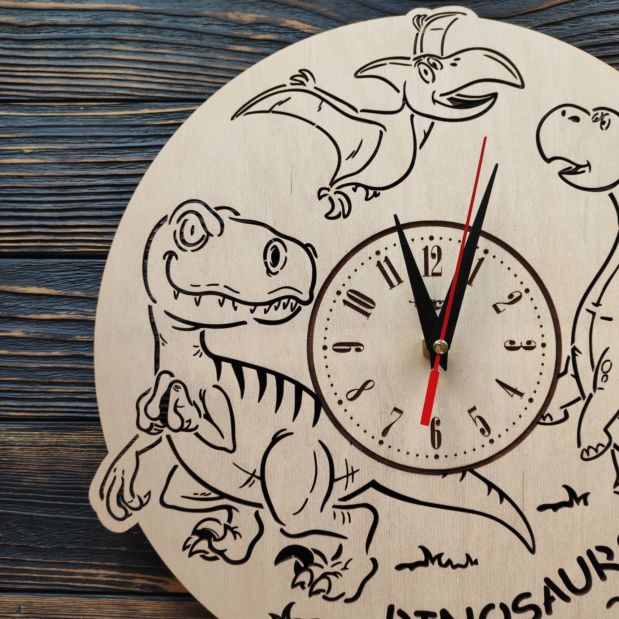 Large Nursery Wall Dino Clock Kids Room Decor Boy Girl Baby Name Sign ...