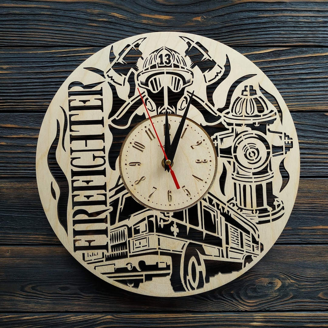 Large Firefighter Wall Clock Battery Operated Personalized Fireman Gift ...