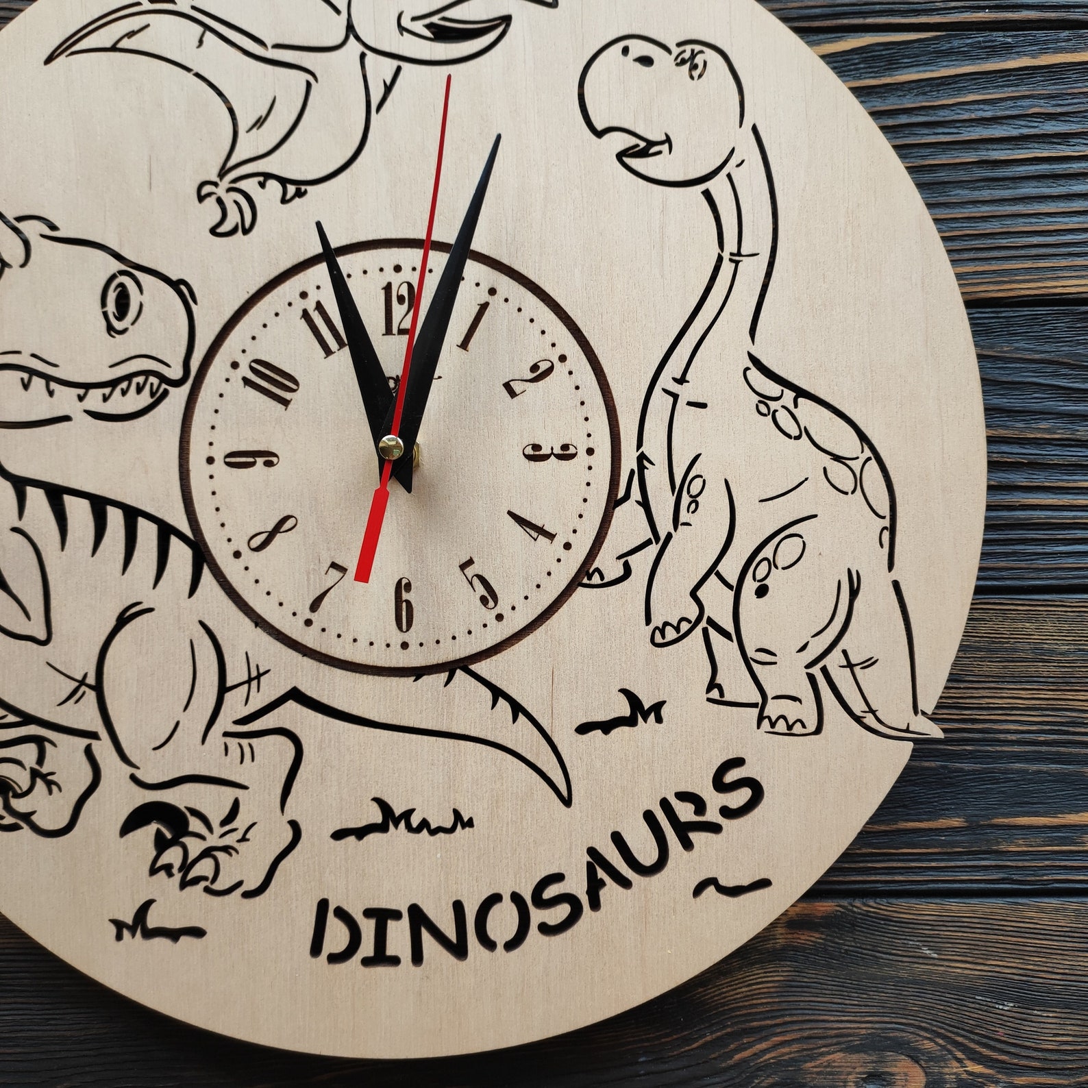 Large Nursery Wall Dino Clock Kids Room Decor Boy Girl Baby Name Sign ...
