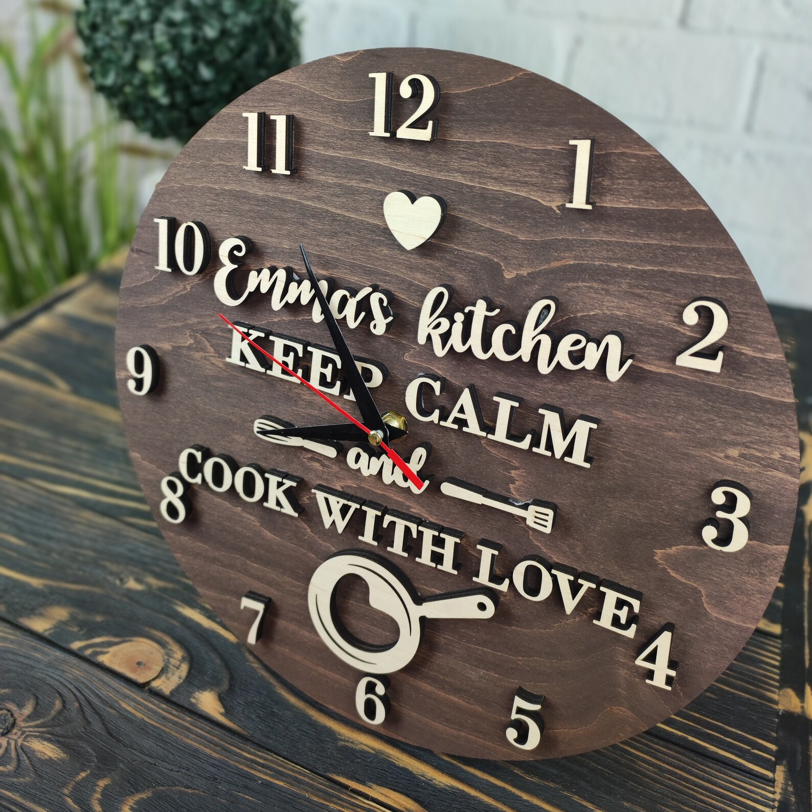 Unique Kitchen Wall Clock Wooden Home Decor Personalized Gift Mom Wife ...