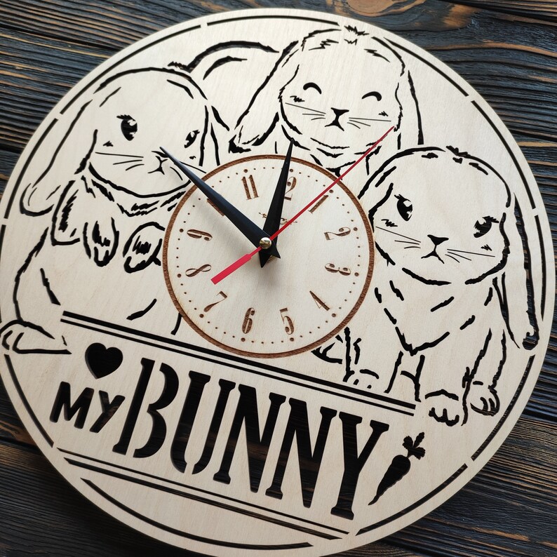 Cute Nursery Wall Bunny Clock Kids Room Decor Boy Girl Baby Name Sign ...