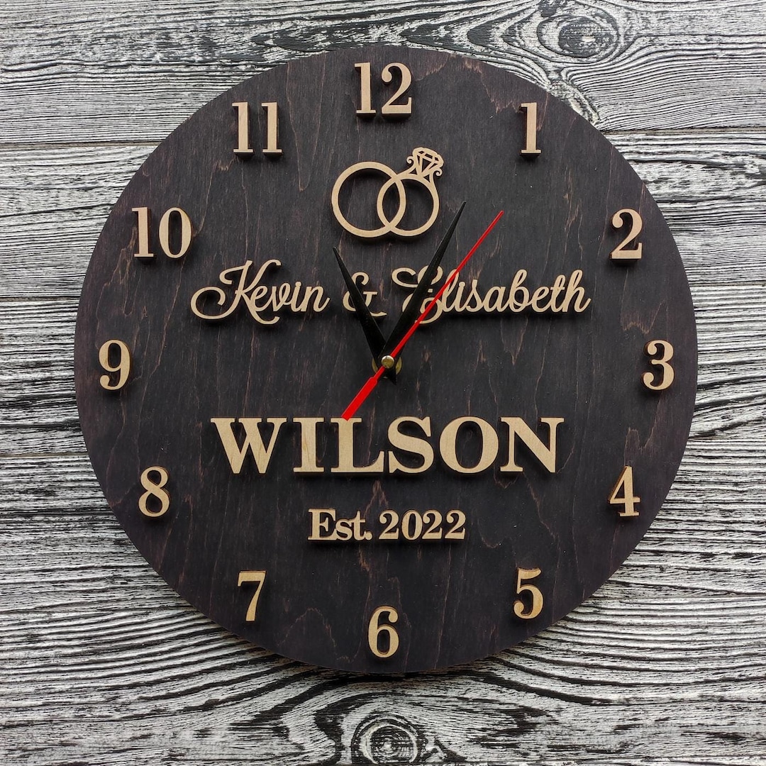 Unique Wall Clock Custom 5th Anniversary Gift Couple Name Sign Wooden ...