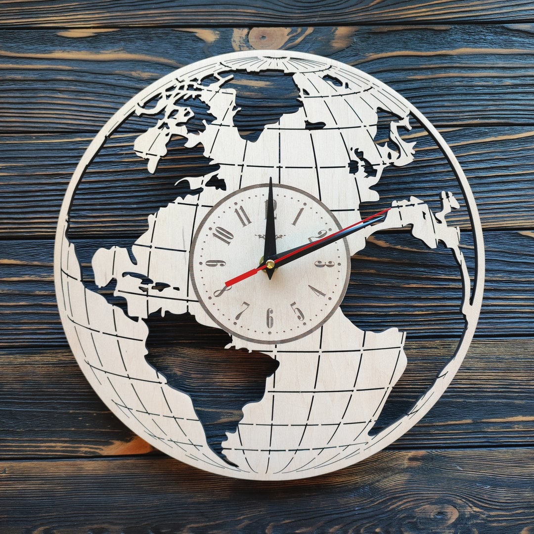 Large Earth Globe Wall Clock Battery Operated World Map Home Decor ...