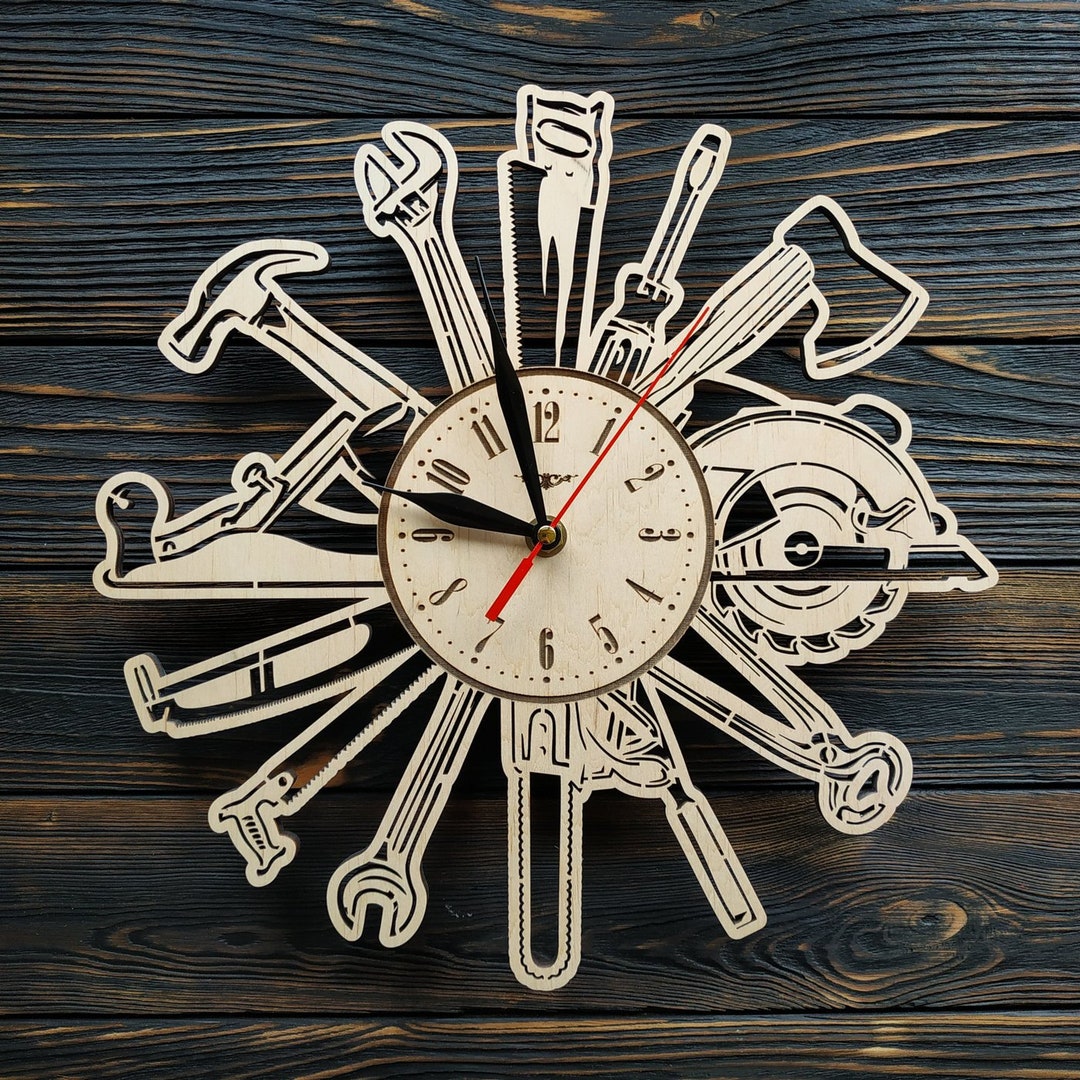 Large Men Tools Wall Clock 12" 16" 18" Battery Operated Best Men Gift ...