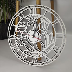 White Flowers Wall Clock Boho Wood Home Decor Kitchen Living Room ...