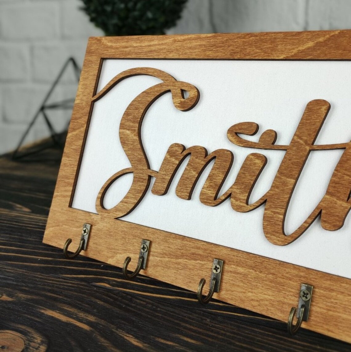 Personalized Wood Key Holder Last Name Key Organizer for Wall Unique ...