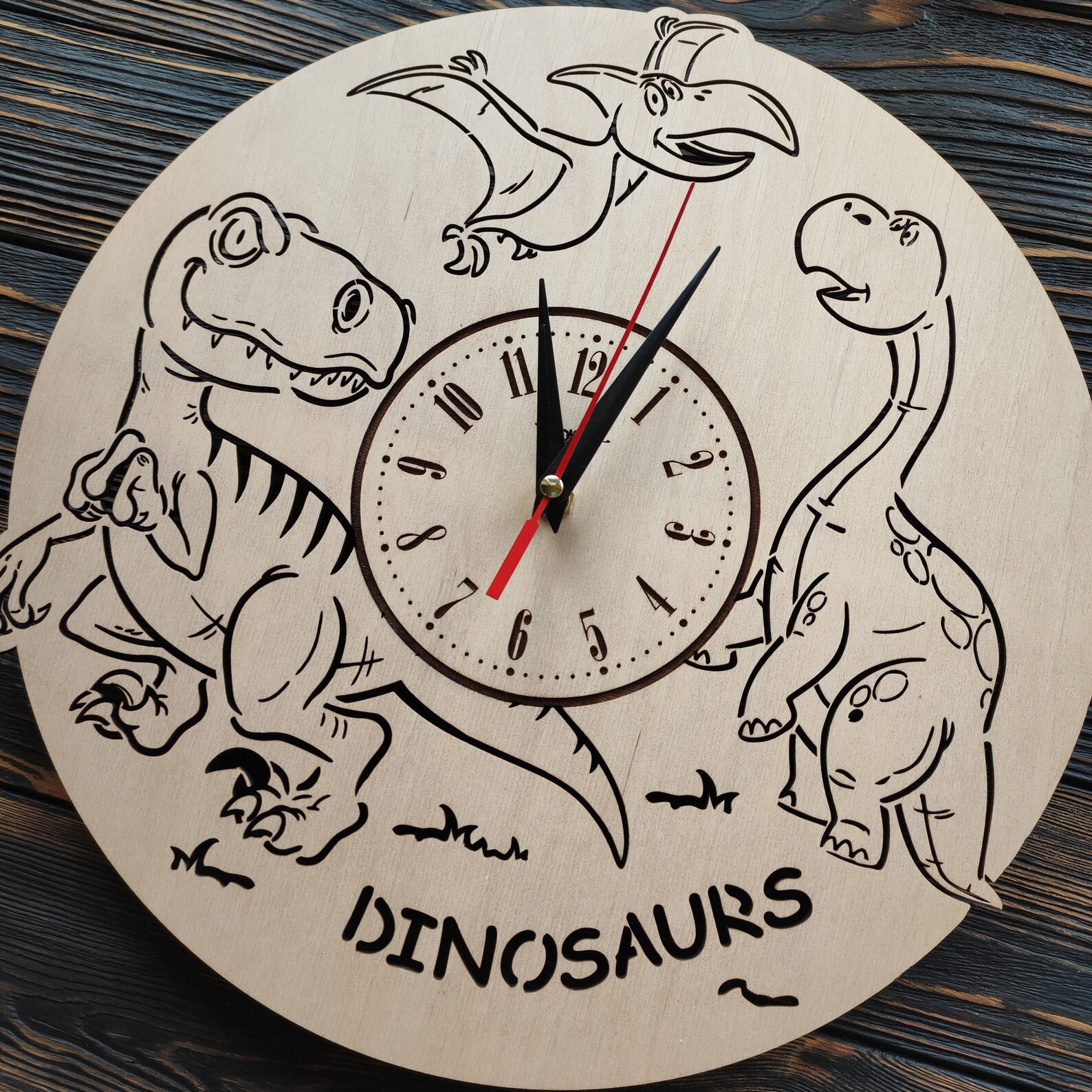 Large Nursery Wall Dino Clock Kids Room Decor Boy Girl Baby Name Sign ...