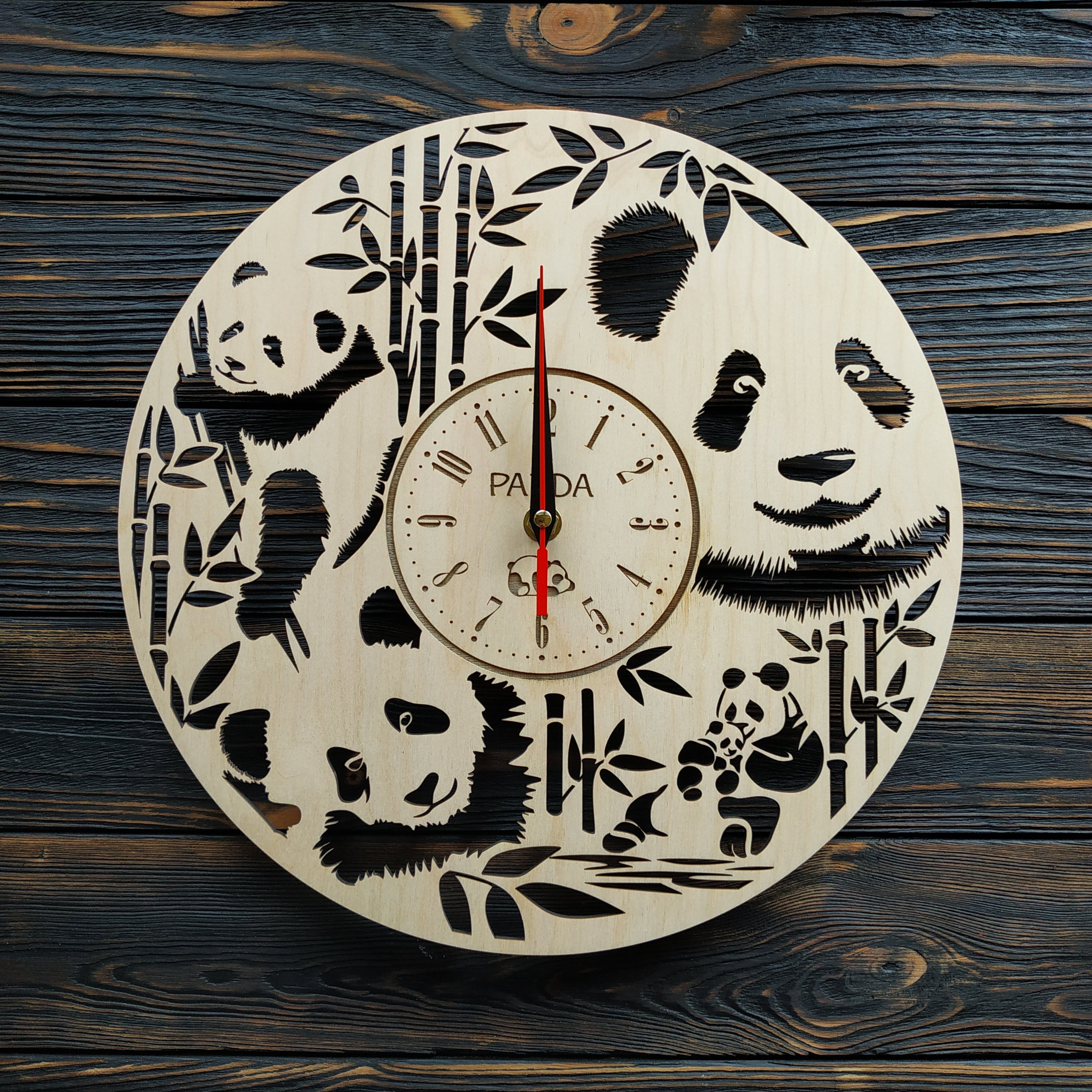 Large Cute Panda Wall Clock Nursery Kitchen Office Wood Decor - Etsy