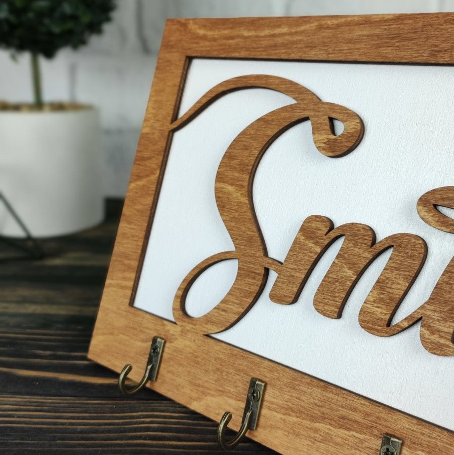 Personalized Wood Key Holder Last Name Key Organizer for Wall Unique ...