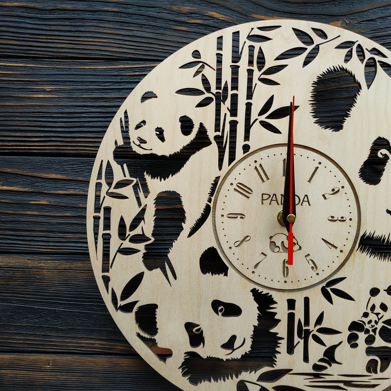 Large Cute Panda Wall Clock Nursery Kitchen Office Wood Decor - Etsy
