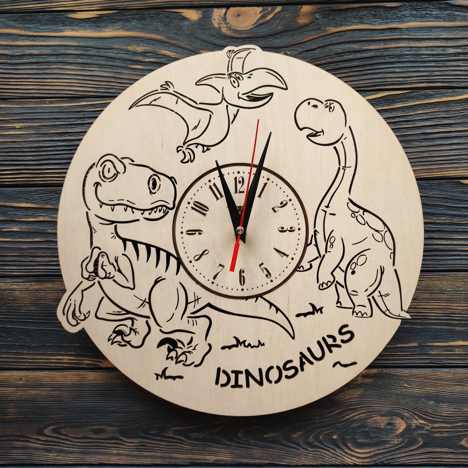 Large Nursery Wall Dino Clock Kids Room Decor Boy Girl Baby Name Sign ...