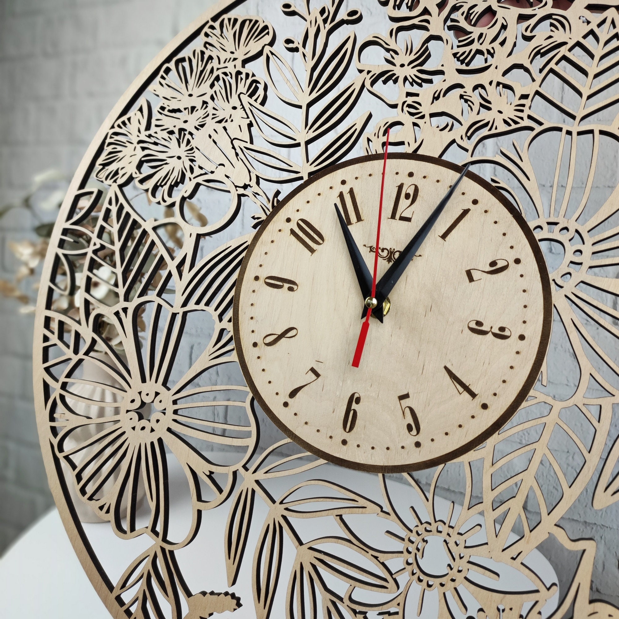 Extra Large Flowers Wall Clock Farmhouse Wood Decor Unique Gift Her ...