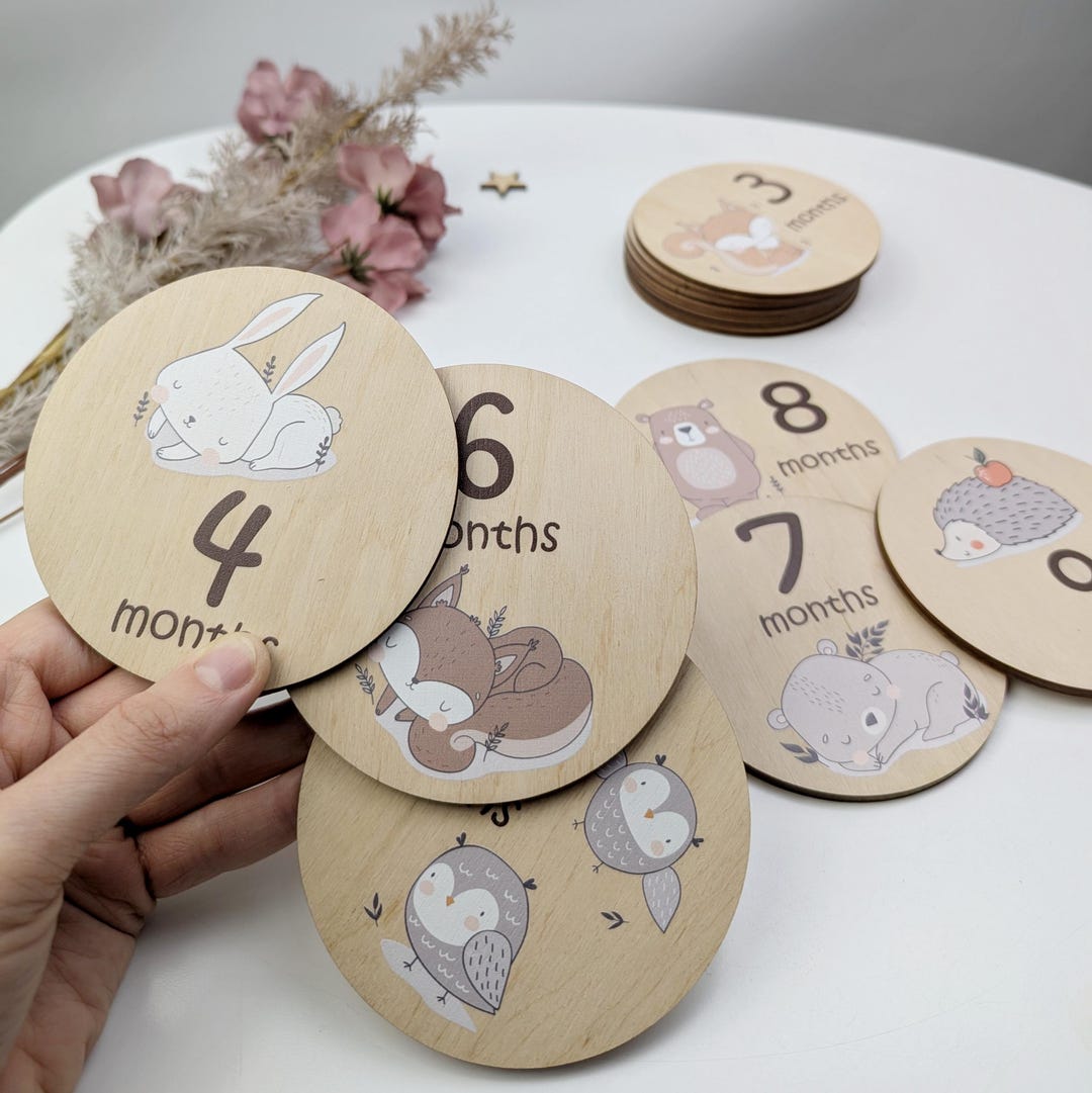 Custom Milestone Cards Monthly Baby Growth Disks Wooden Keepsakes Cute ...