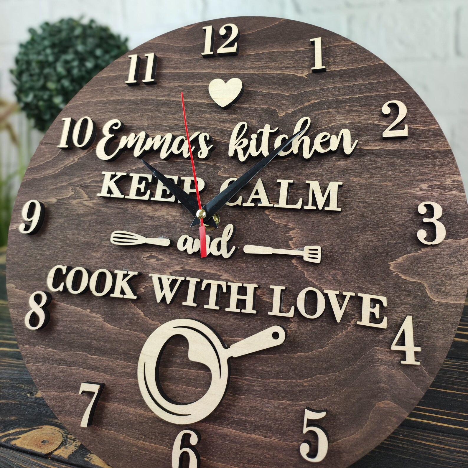 Unique Kitchen Wall Clock Wooden Home Decor Personalized Gift Mom Wife ...
