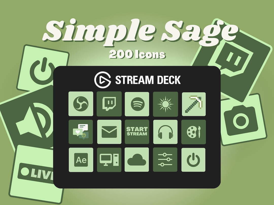 Sage Green Stream Deck Icons – 200 Minimalist Twitch & Youtube Buttons ...