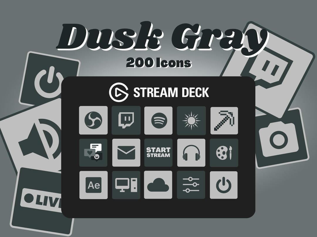 Dusk Gray Stream Deck Icons – 200 Minimalist Twitch & Youtube Buttons ...