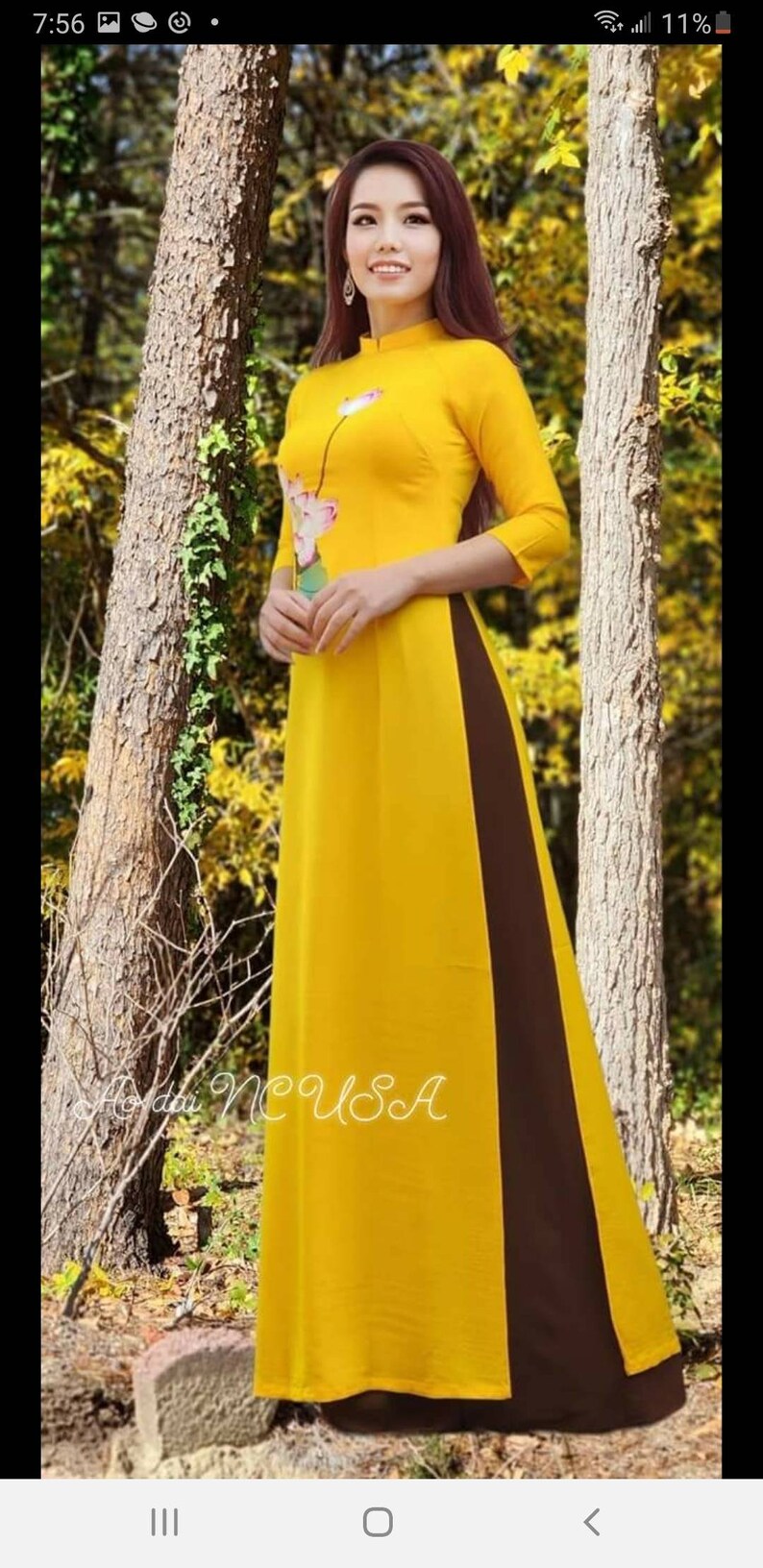 Ao Dai Long Traditional Dress Vietnamese Yellow Lotus Hoa Sen - Etsy