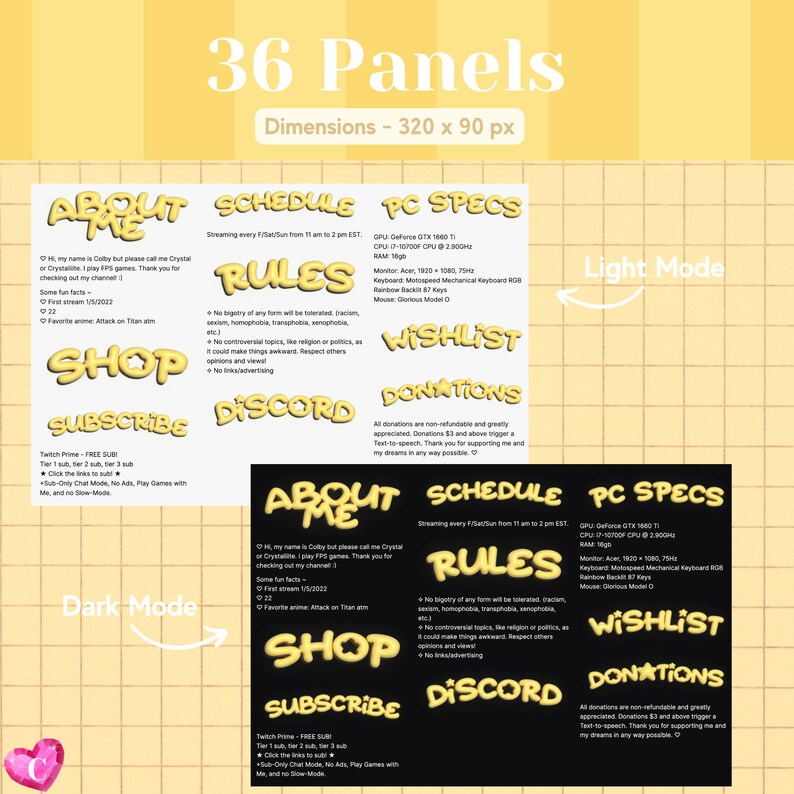 Twitch panel sizes - bevsa