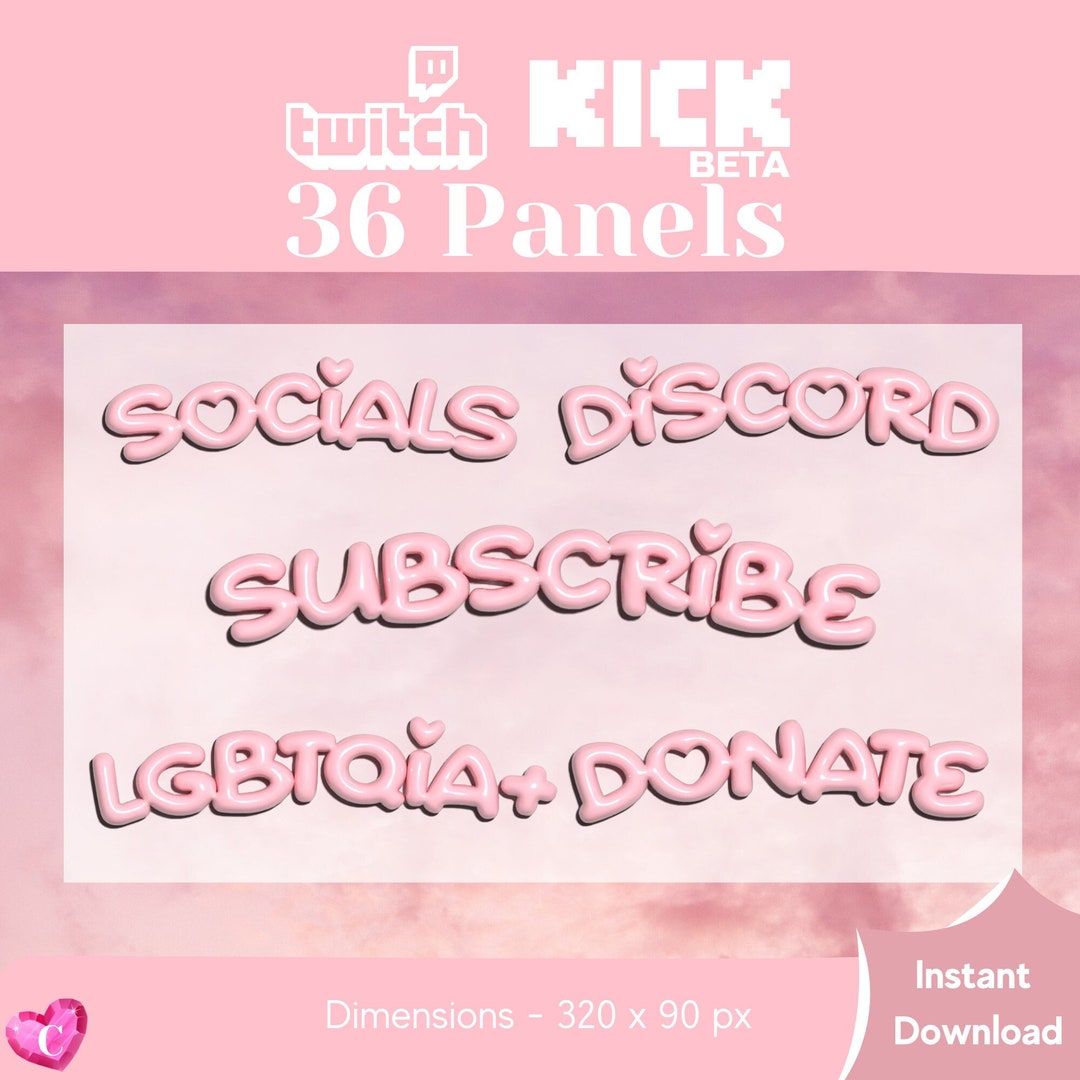 36 Pink Bubblegum 3D Puff Hearts Twitch Kick Panels for Channel ...
