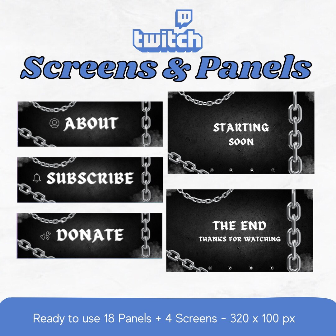Streaming Asset Package: Twitch Screens and Panels Themed Silver Chrome ...