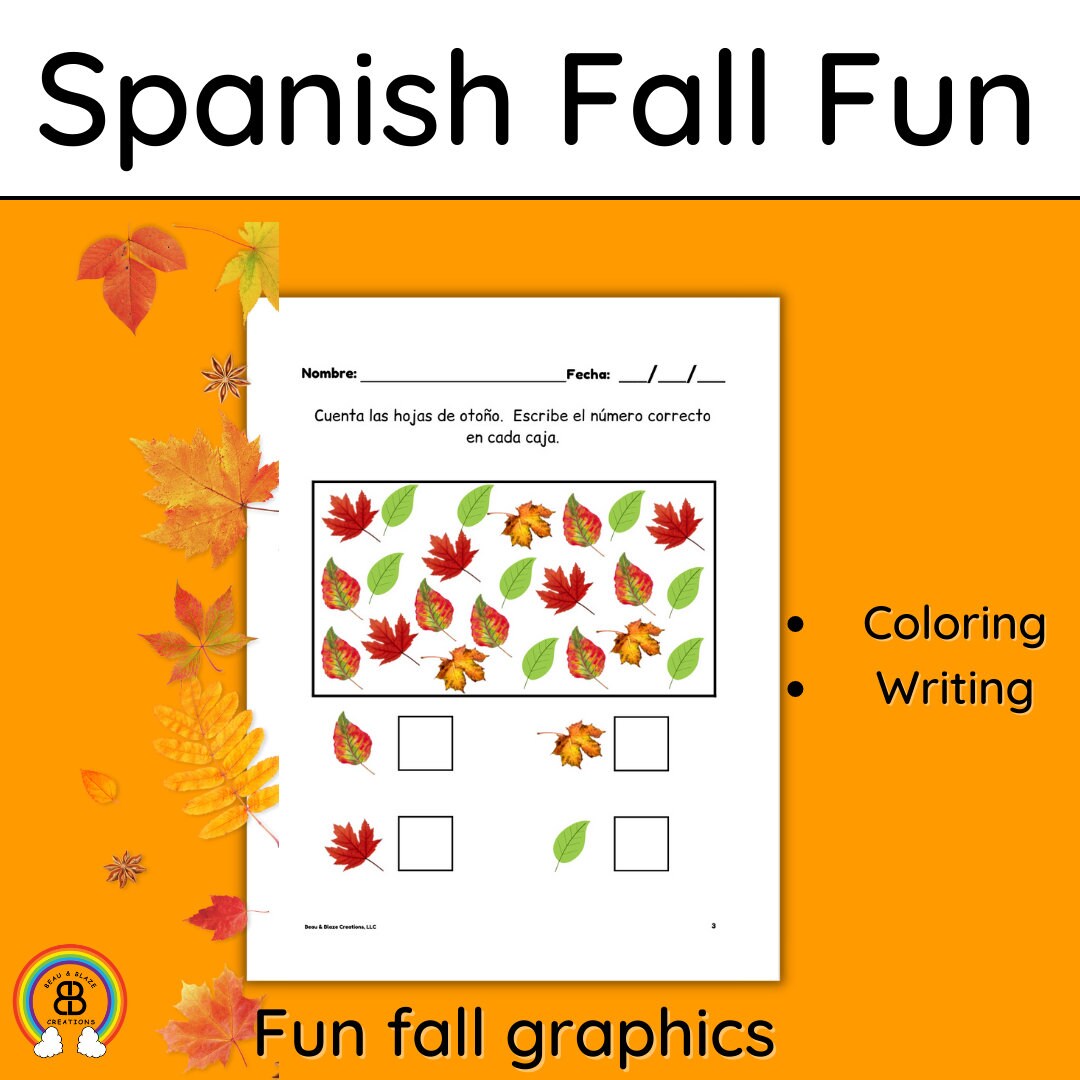 Fall Spanish Printables - Kindergarten - 1st Grade - Math - Number ...