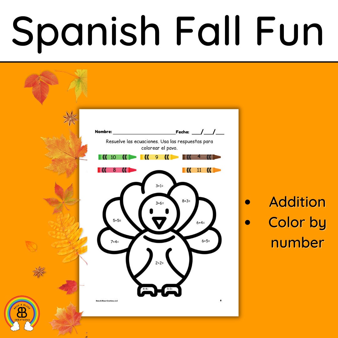 Fall Spanish Printables - Kindergarten - 1st Grade - Math - Number ...