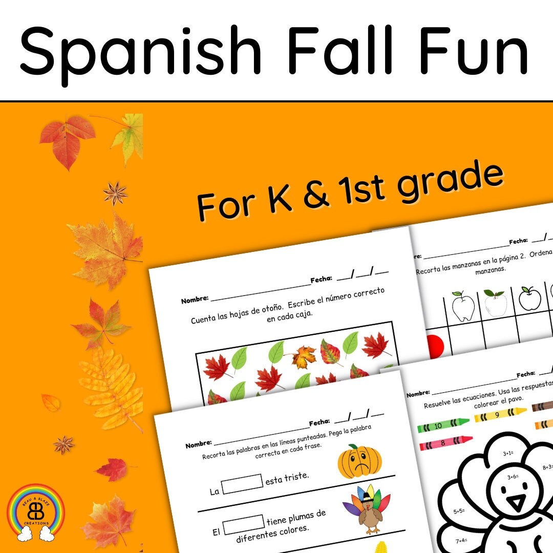 Fall Spanish Printables - Kindergarten - 1st Grade - Math - Number ...