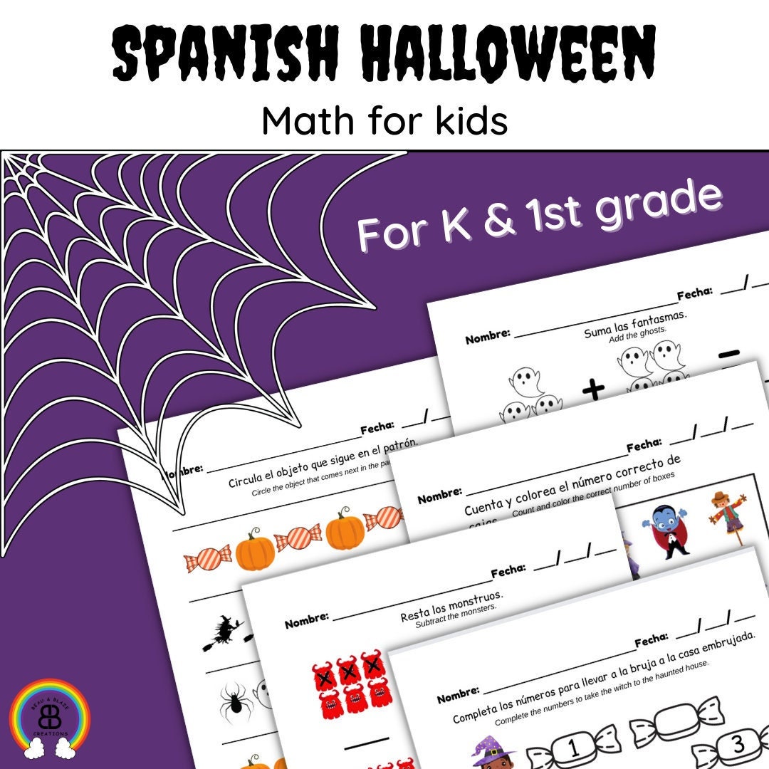 Spanish Halloween Math Printables Learn Spanish Kindergarten & First ...
