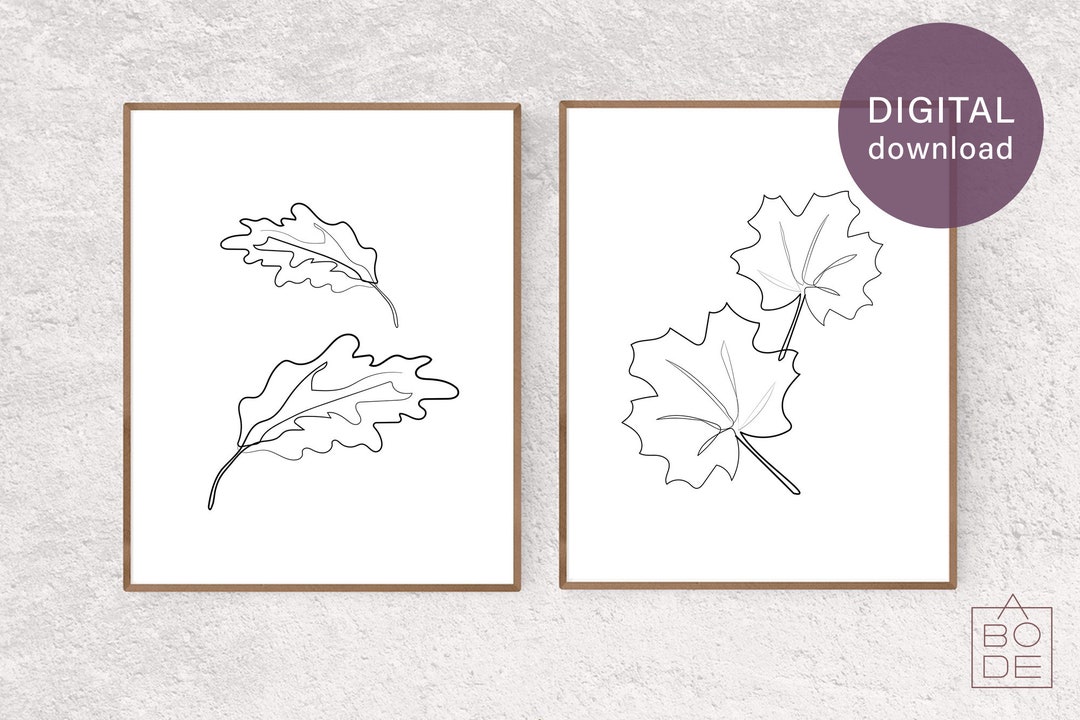 Fall Leaf One Line Art, Digital Download, Leaf Single Line Drawing, Set ...