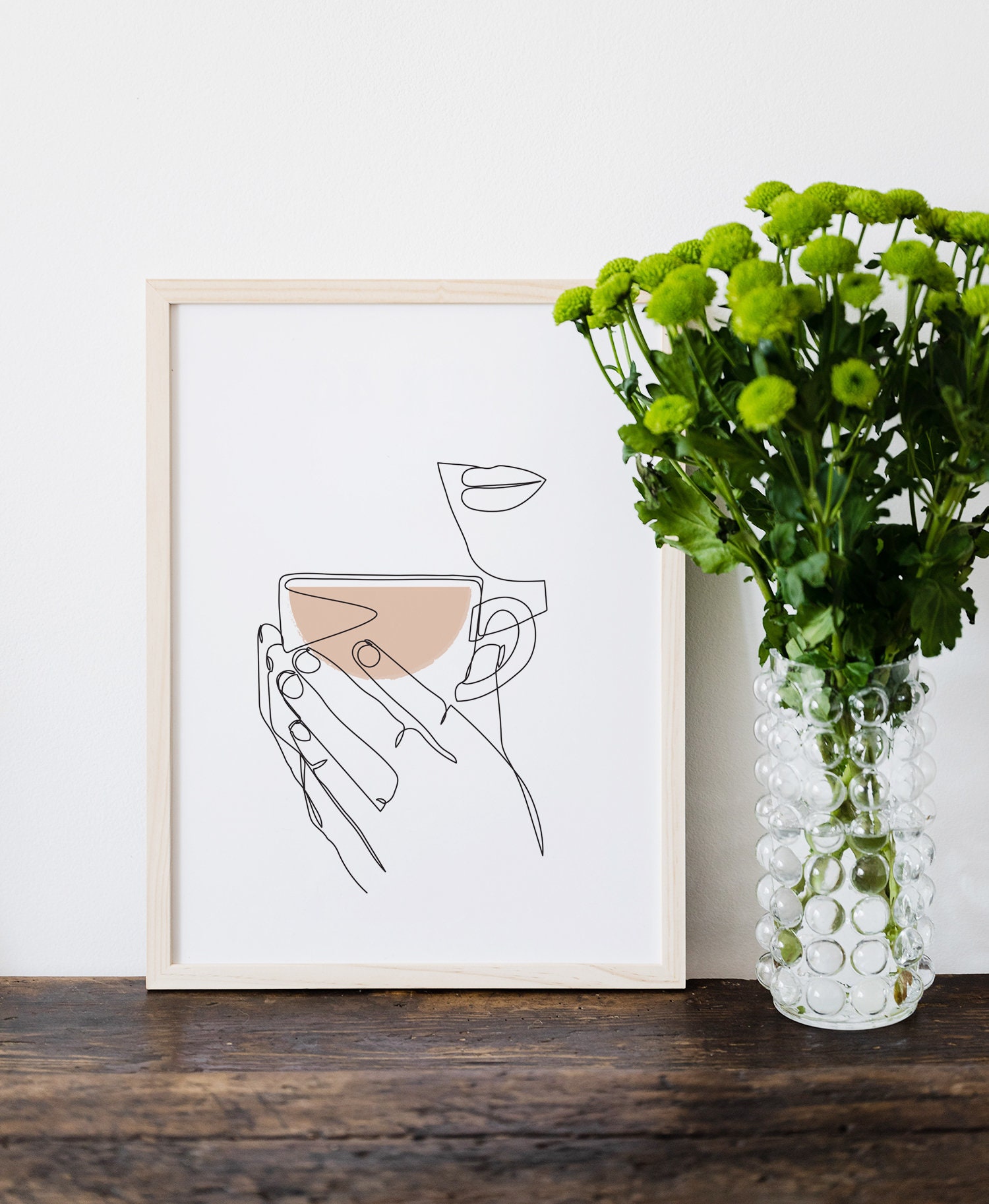 Coffee Line Art, Woman With Coffee, Digital Download, Hands Line Art ...