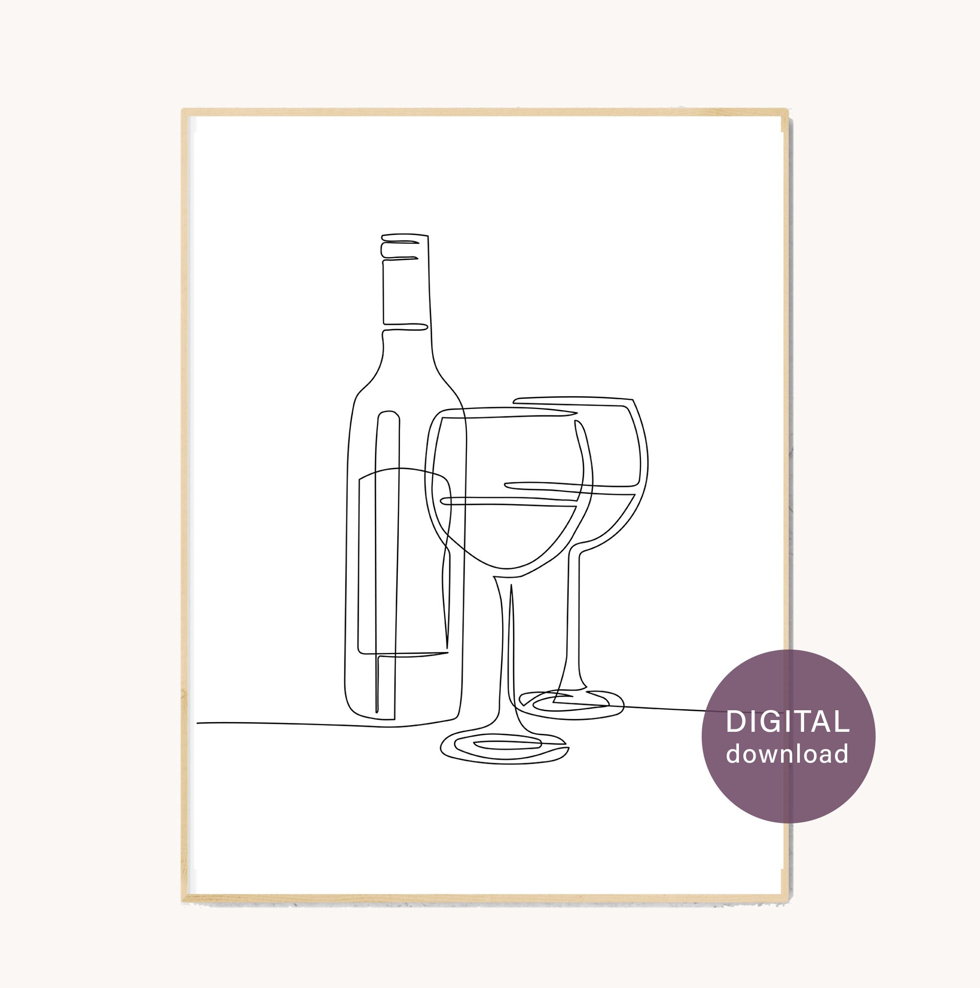 Wine Line Art, Digital Download, Wine Wall Decor, Wine Glass Wall Art ...