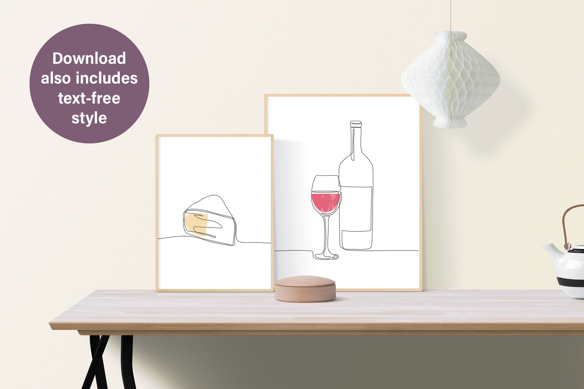 Set of 2 Wine One Line Drawing, Printable Kitchen Decor, Digital ...